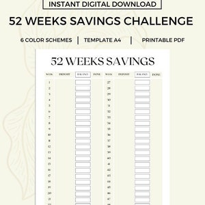 52 Week Savings Challenge printable PDF, Savings Challenge, 52 Week ...