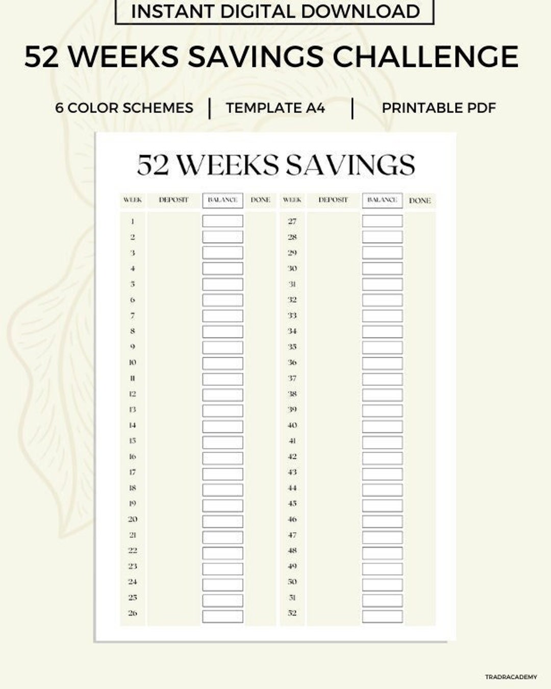 52 Week Savings Challenge printable PDF, Savings Challenge, 52 Week ...