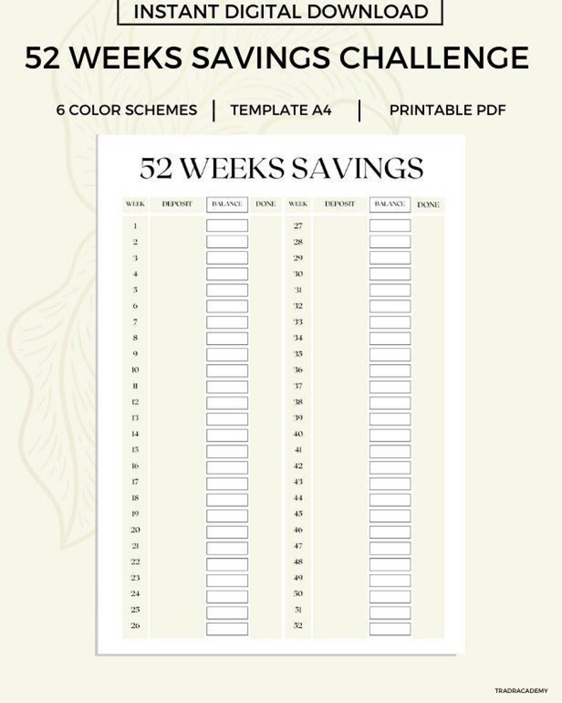 52 Week Savings Challenge printable PDF, Savings Challenge, 52 Week ...