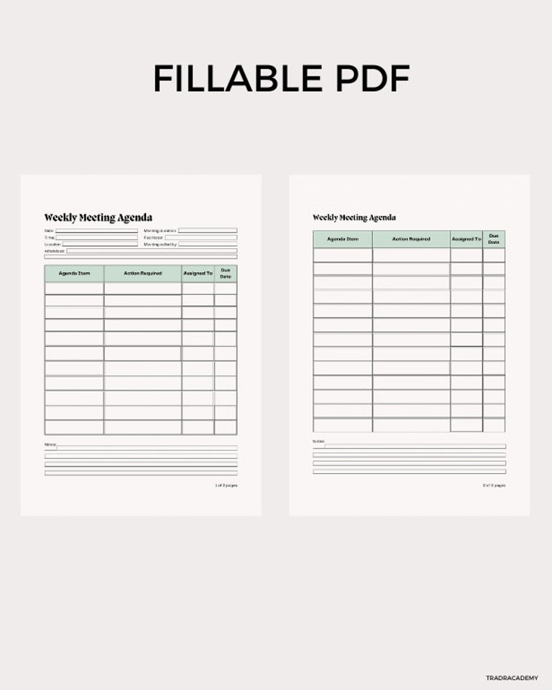 Meeting Notes Template Printable, Meeting Minutes, Meeting Agenda ...