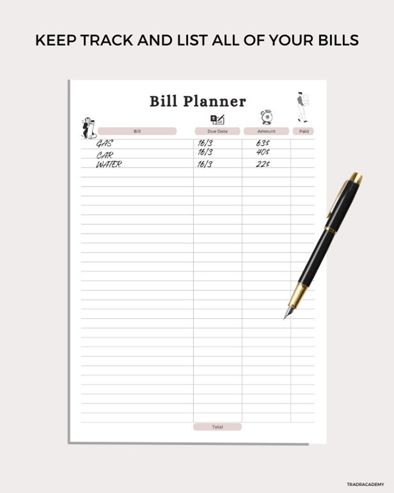Monthly Bill Tracker Printable Bill Payment Tracker Bill Pay Checklist ...