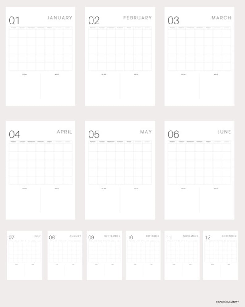 Monthly Calendar Landscape, Printable Calendar, Year Calendar ...