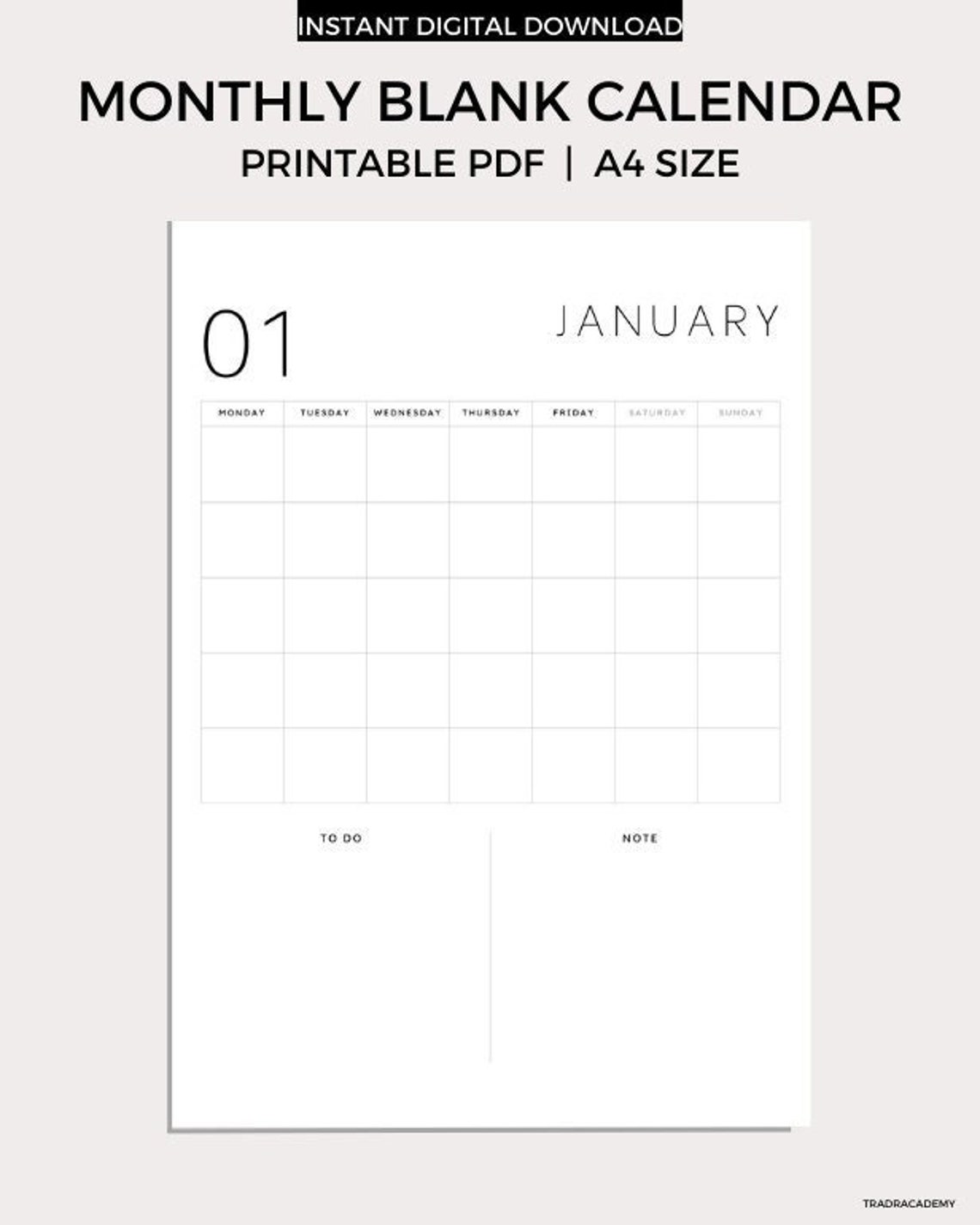 Monthly Calendar Landscape, Printable Calendar, Year Calendar ...