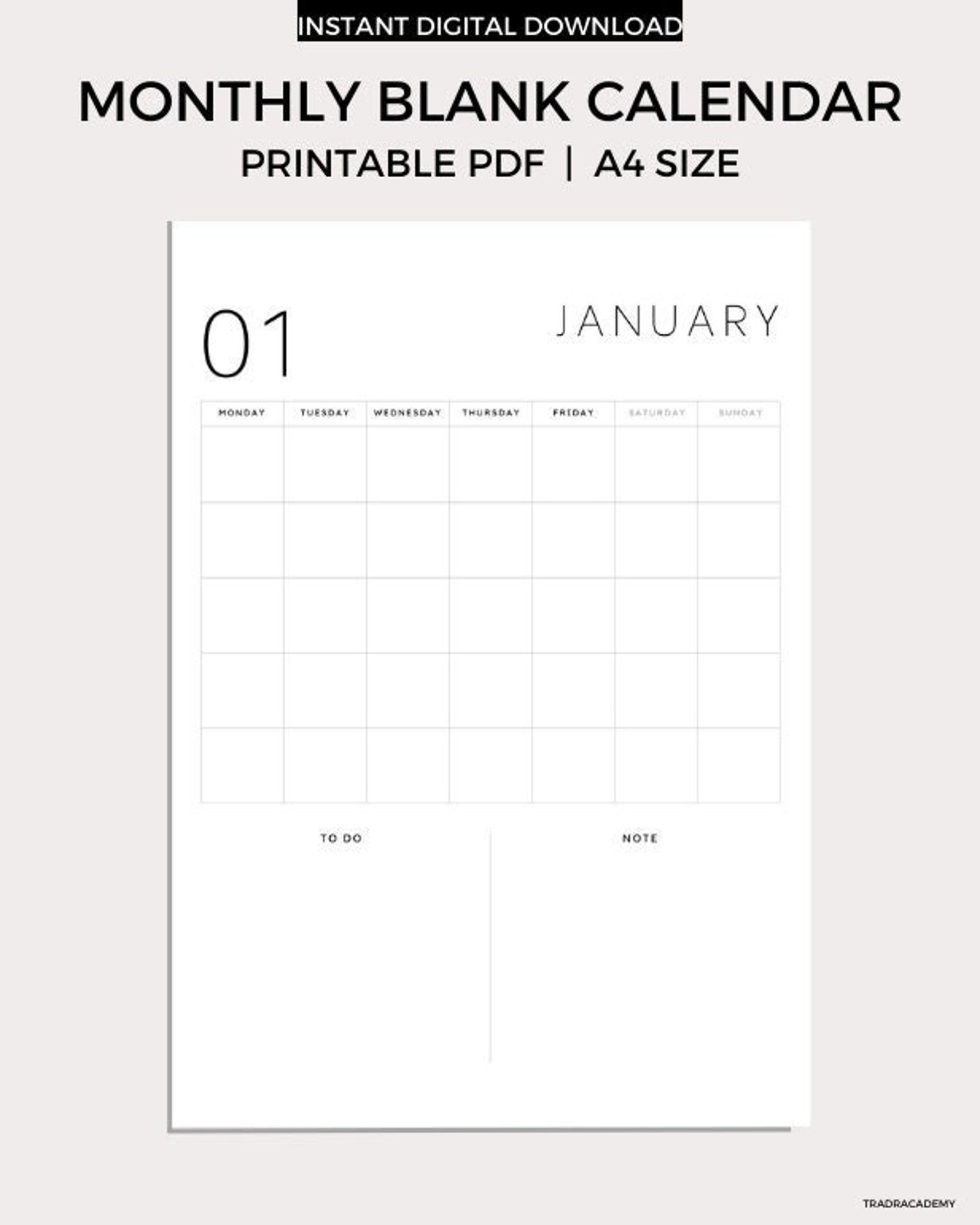 Monthly Calendar Landscape, Printable Calendar, Year Calendar ...