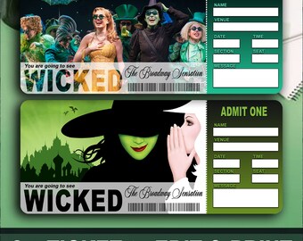 Wicked the Musical Ticket Reveal Card, Wicked Ticket Gift, Ticket ...