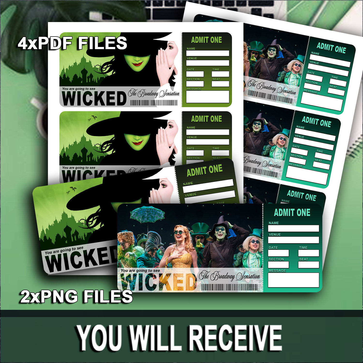 WICKED Printable Broadway Surprise Tickets, Wicked Theatre Musical ...