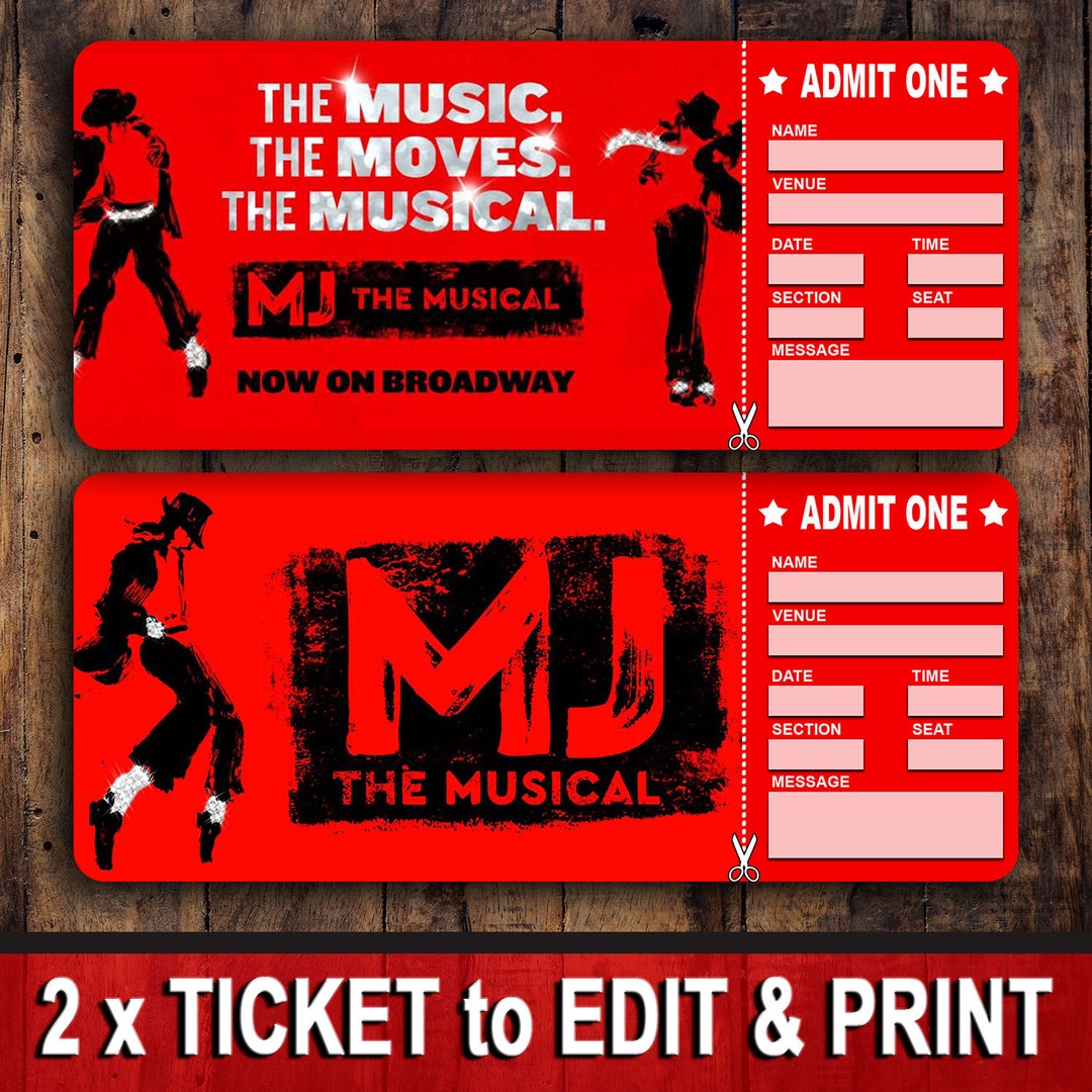 Printable MJ Broadway Surprise Ticket, Editable Musical Theatre Faux ...