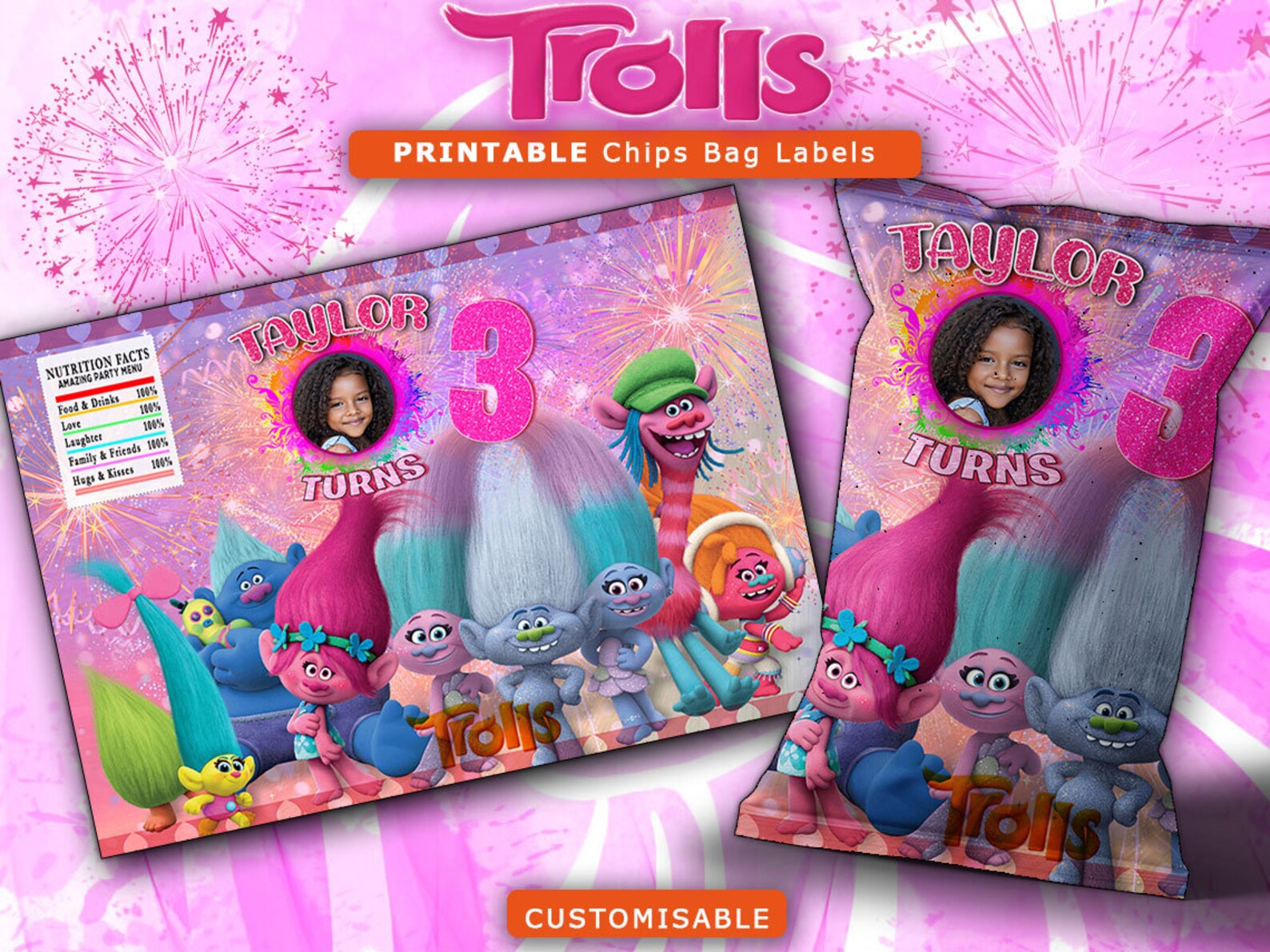 Trolls Chips Bag Labels, Trolls Party Supplies, Trolls Personalized ...