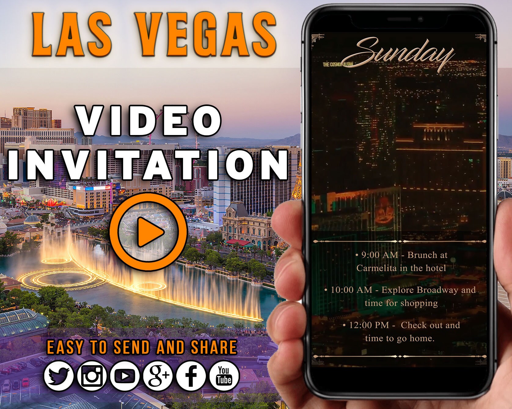 Las Vegas Video Invitation, Las Vegas Weekend Party Invitation, Las ...