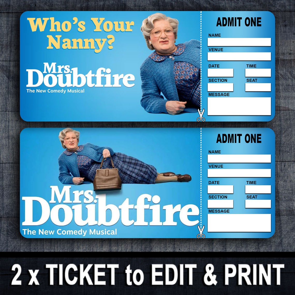 Mrs Doubtfire Printable Broadway Surprise Tickets, Mrs Doubtfire ...