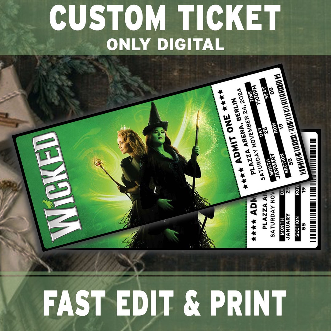 Wicked Broadway Surprise Custom Ticket, Wicked Musical Souvenir Theater ...
