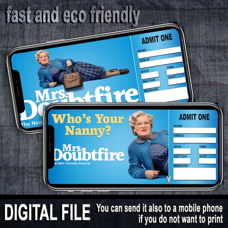 Mrs Doubtfire Printable Broadway Surprise Tickets, Mrs Doubtfire ...