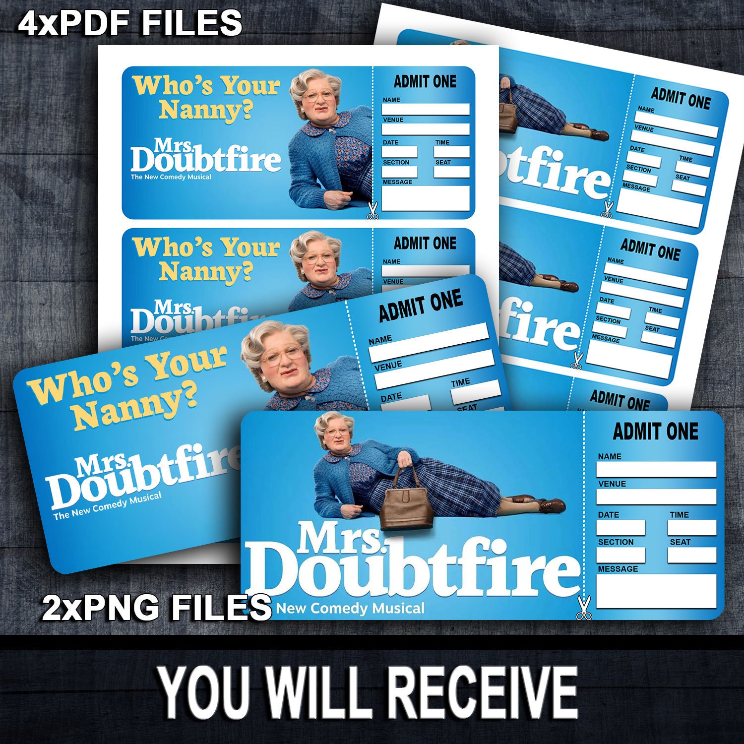 Mrs Doubtfire Printable Broadway Surprise Tickets, Mrs Doubtfire ...