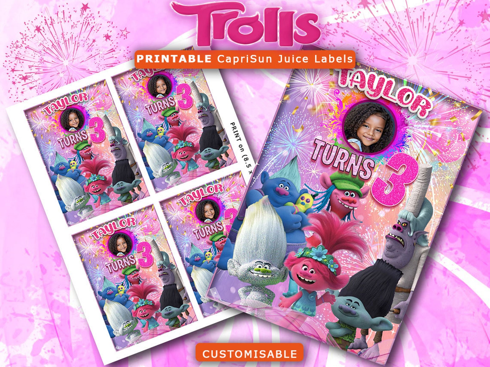 Trolls Juice Pouch Labels, Trolls Party Supplies, Trolls Personalized ...