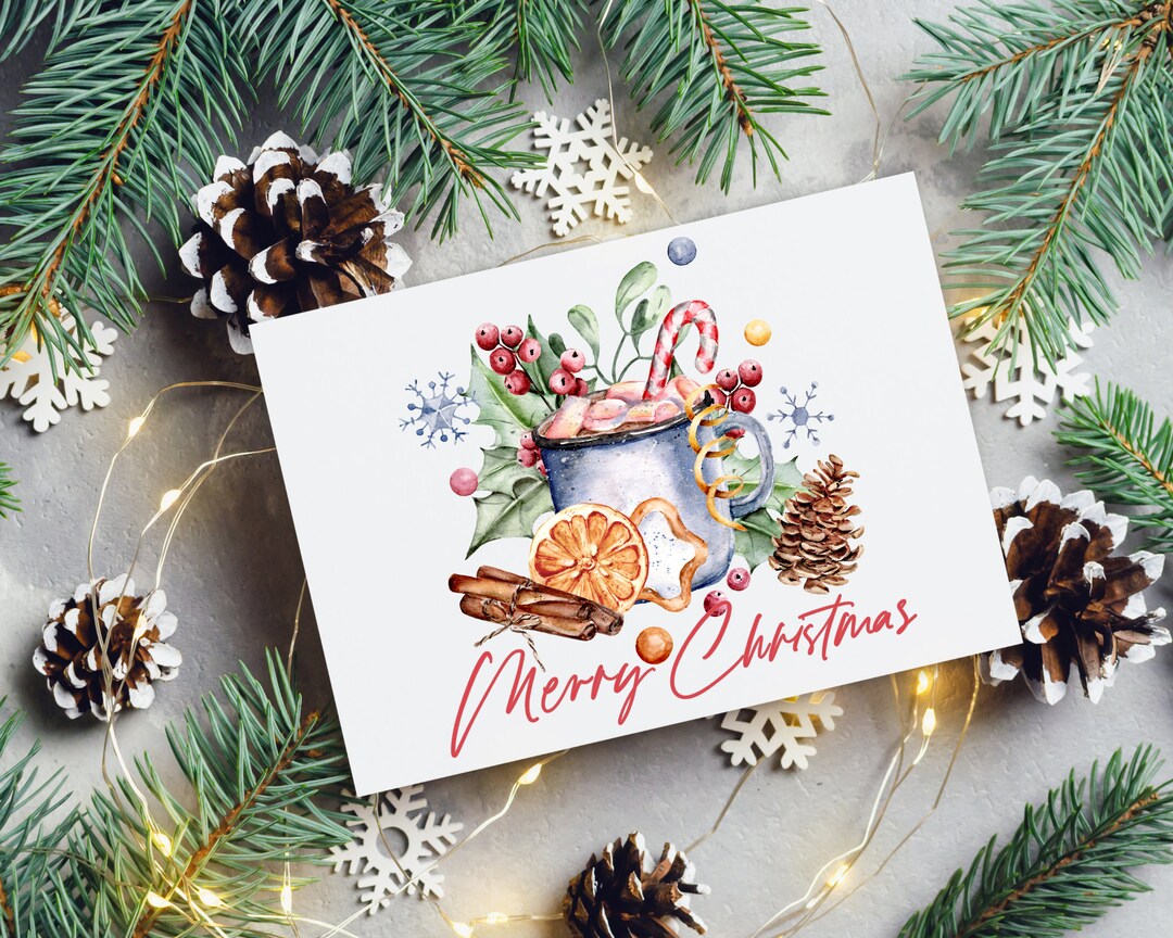 Christmas Card Watercolor Merry Christmas Postcards Set of - Etsy