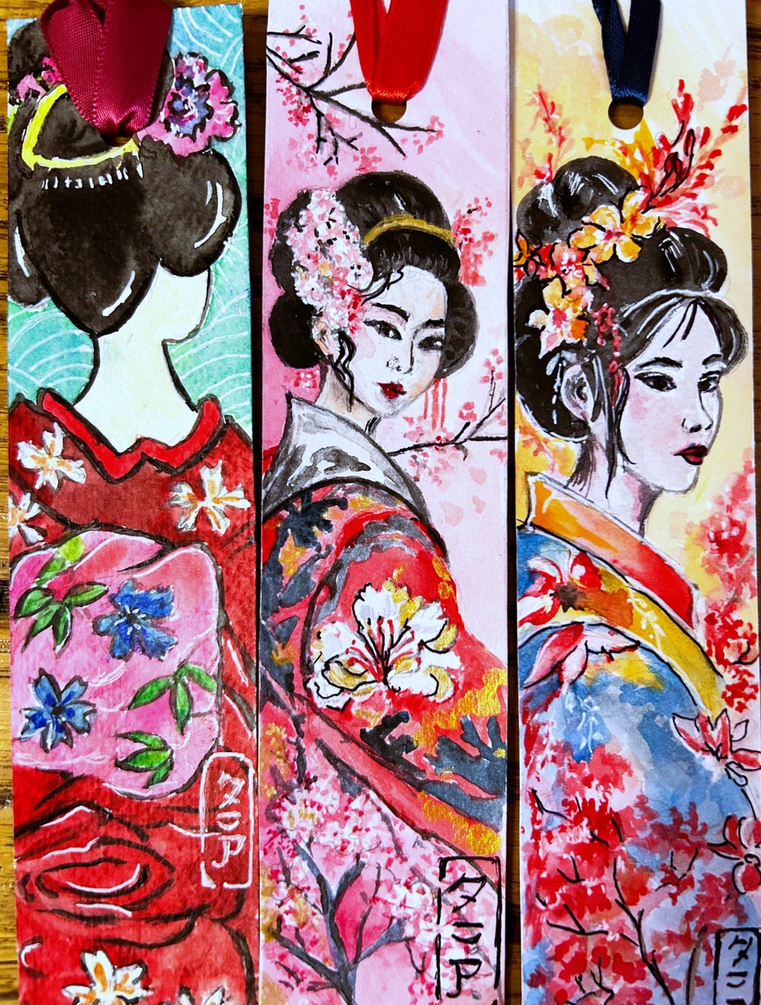 Trio of Hand Painted Japanese Bookmarks With Gheishes Special Offer - Etsy