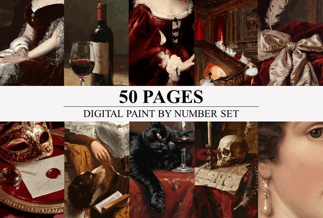 Dark Coquette Paint by Number Bundle | 50 Digital Coloring Pages for ...