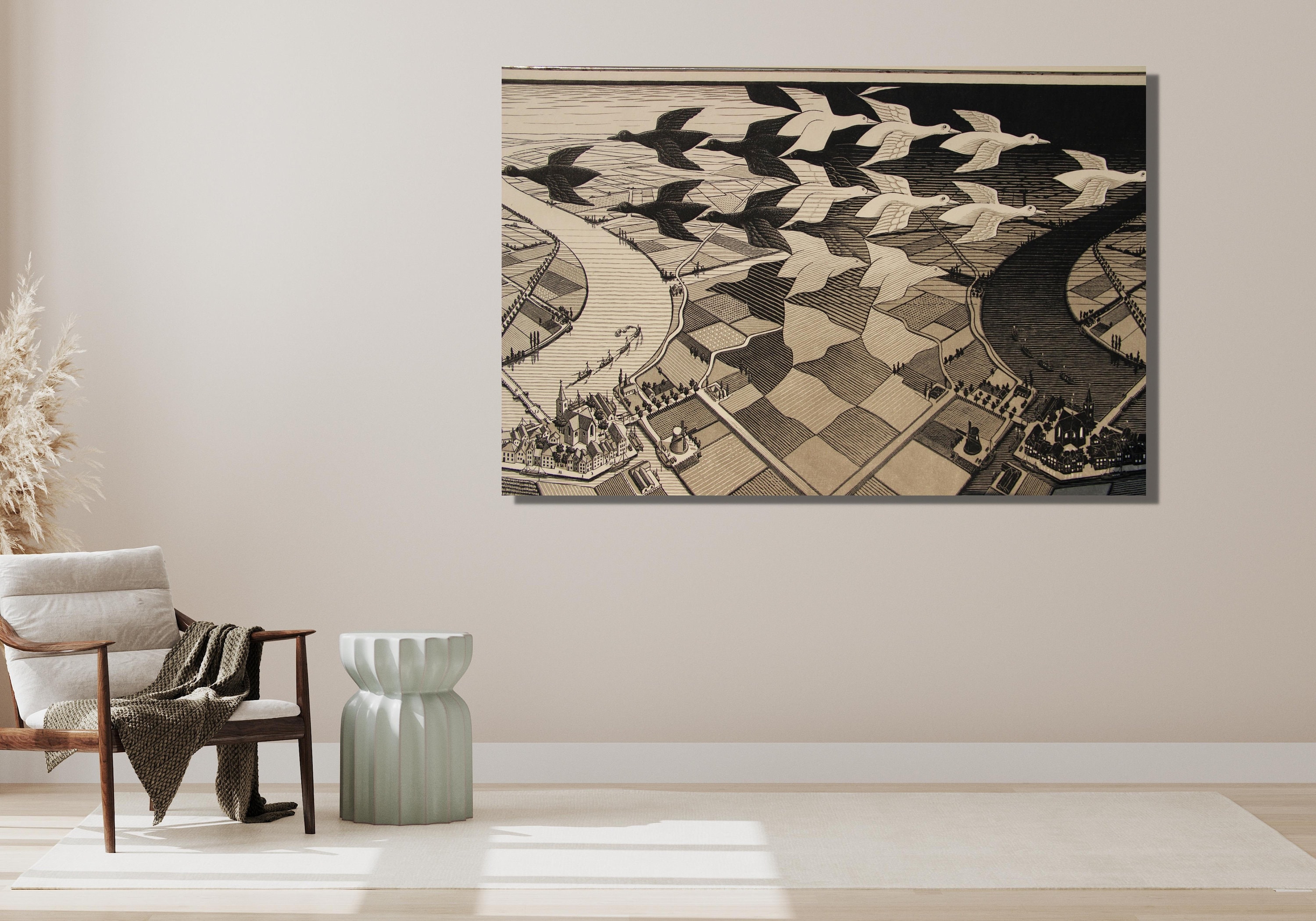 Day and Night by Maurits Cornelis Escher Canvas Poster,op Art Wall ...