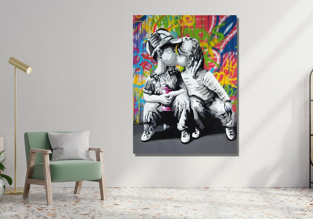 Banksy Art Canvas-banksy Graffiti kids Sweet Kiss Street Art Poster ...