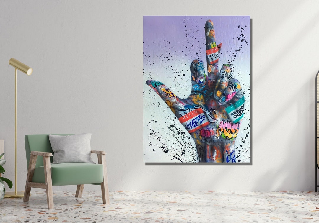 Banksy Graffiti Middle Finger Canvas Art Desing, Street Print Poster ...