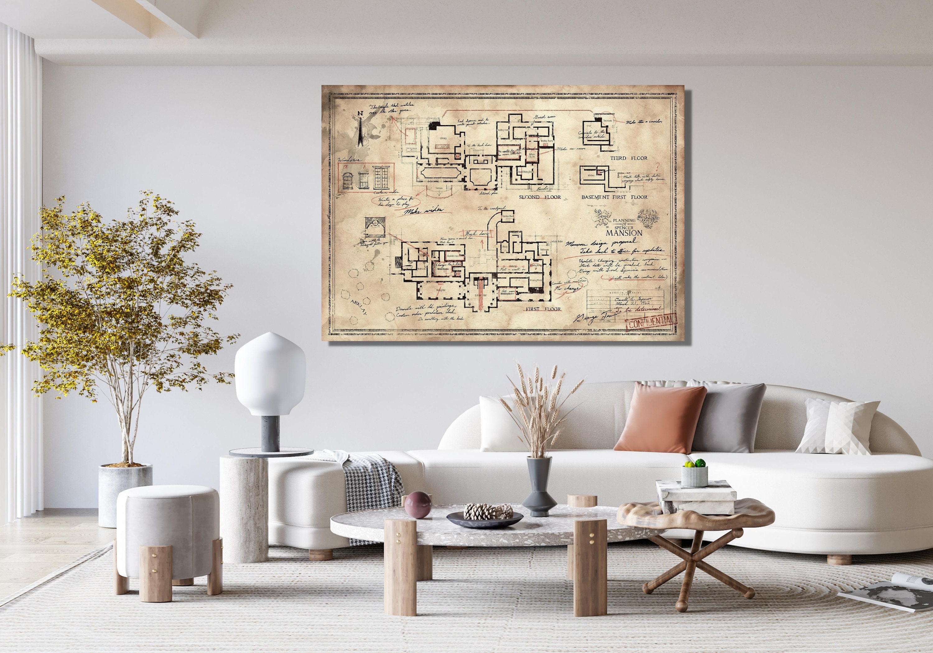 Resident Evil Map Canvas, the Spencer Mansion Plan Print Wall Art ...