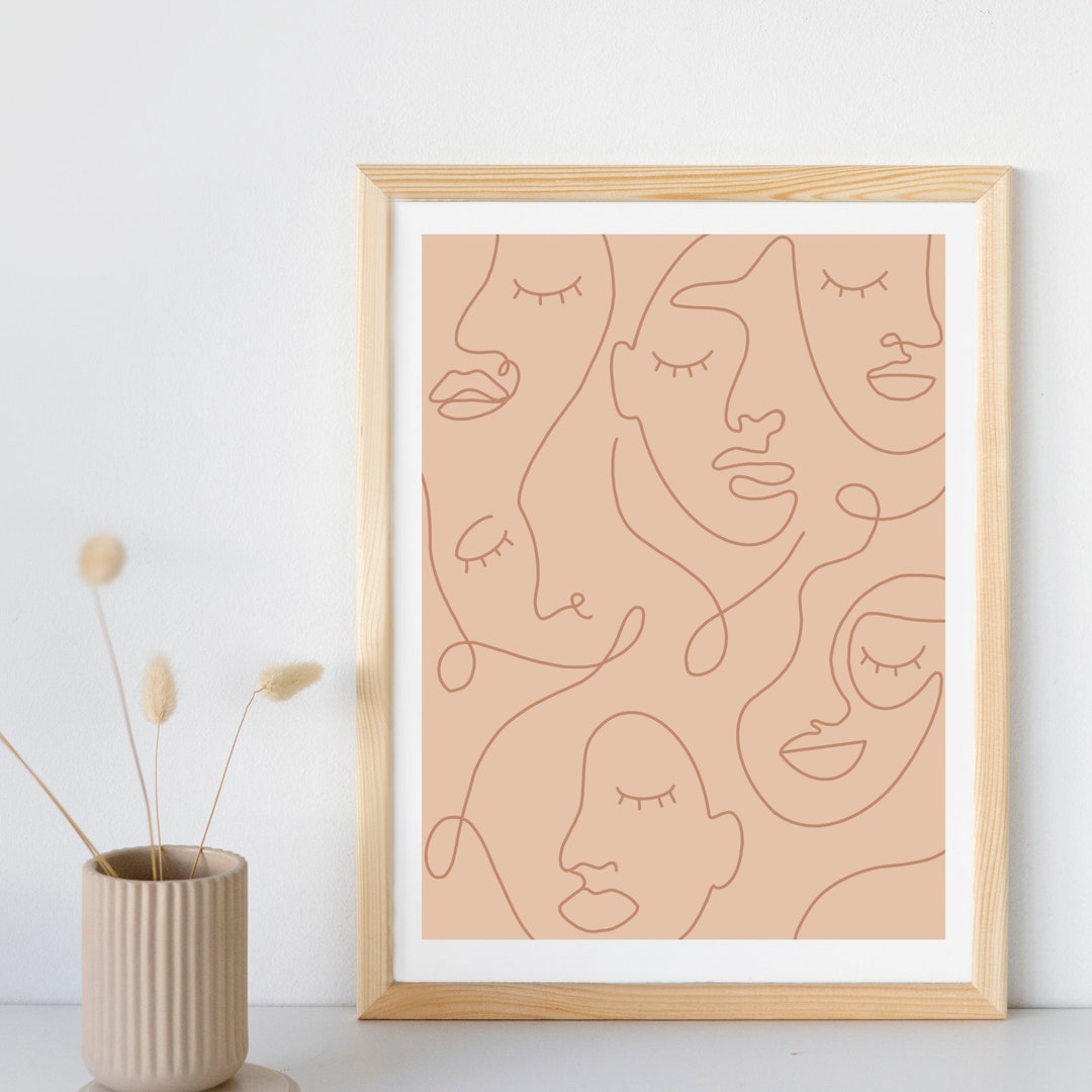 Minimalist Neutral Face Line Art Digital Print - Etsy