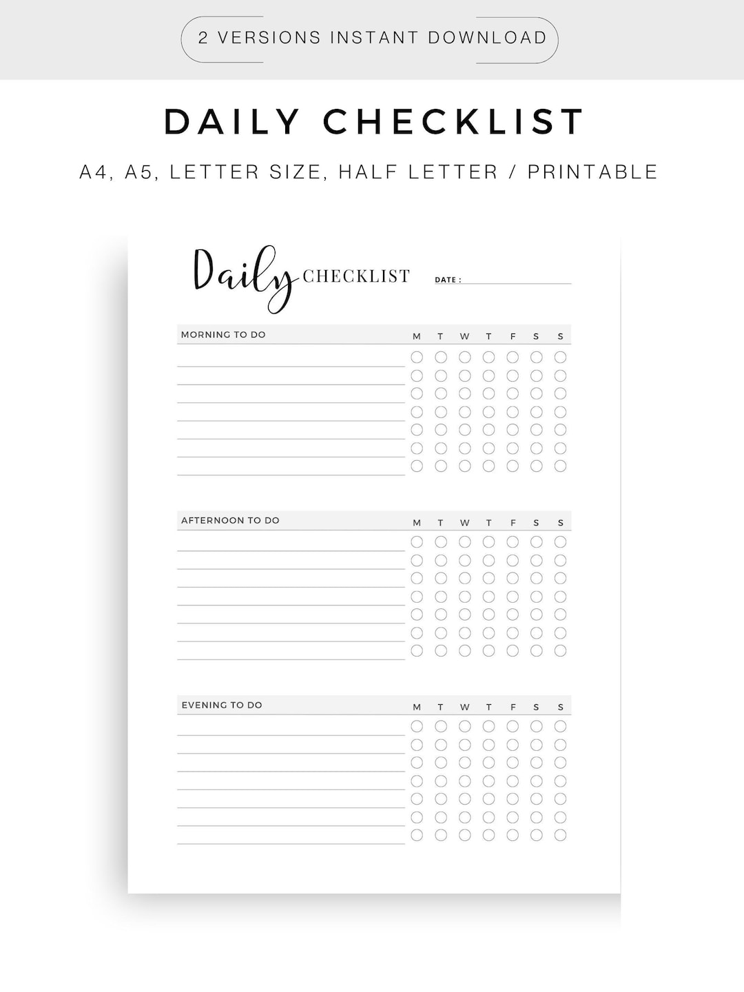 Daily Checklist Printable, Daily to Do List Template, Task List ...