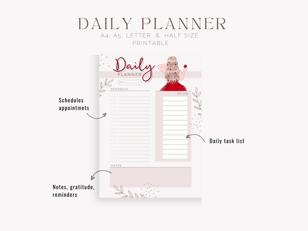 Printable Daily Planner , Daily to Do List for Girls, Productivity ...