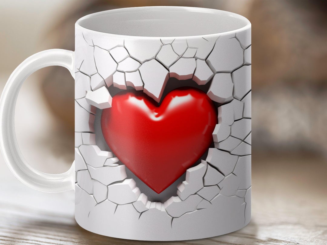 Personalized Red Heart Mug Wrap, Valentine Sublimation Designs ...