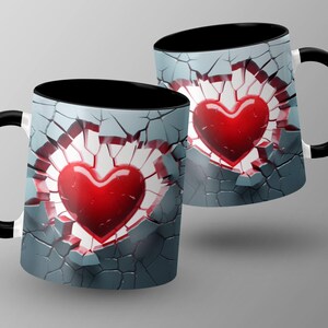 3D Red Heart Mug Wrap, Sublimation Designs, Personalized Gift, 3D Mug ...