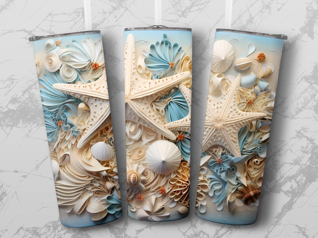 3D Starfish, Sea Shells, Paper Quilling 20 Oz Tumbler Sublimation ...