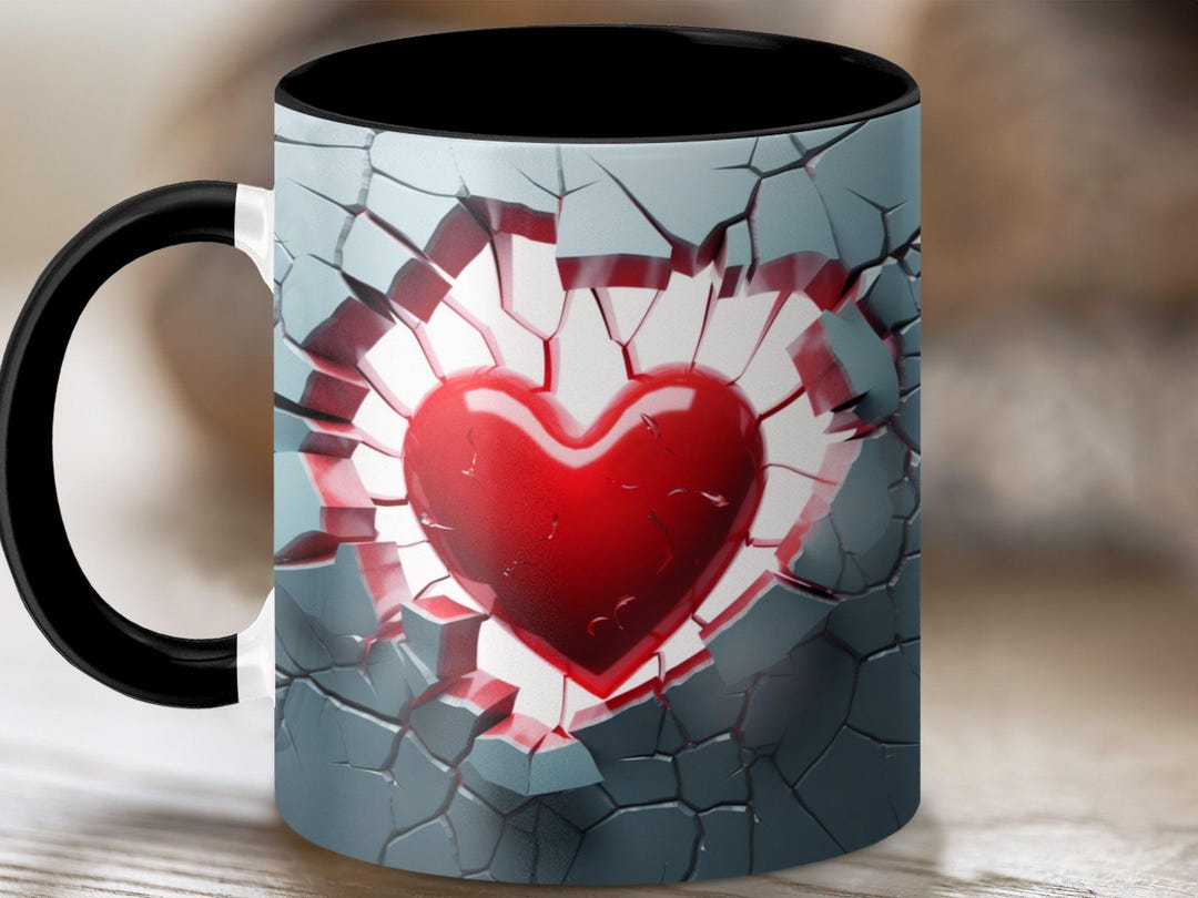 3D Red Heart Mug Wrap, Sublimation Designs, Personalized Gift, 3D Mug ...