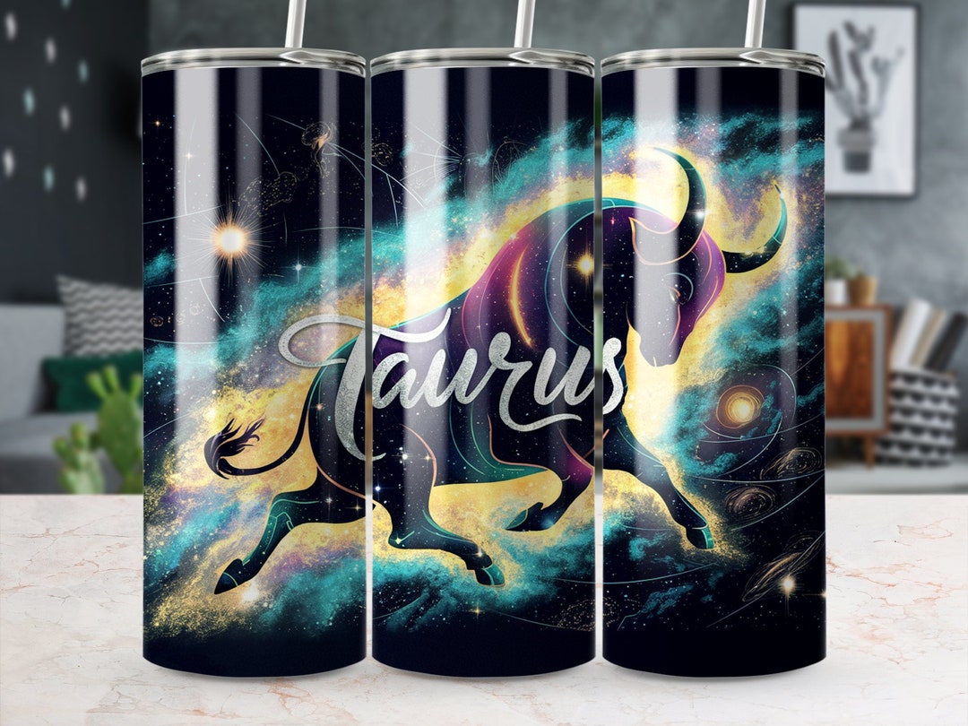 Taurus Zodiac Tumbler Wrap Sublimation Design: Celestial Bull (digital ...