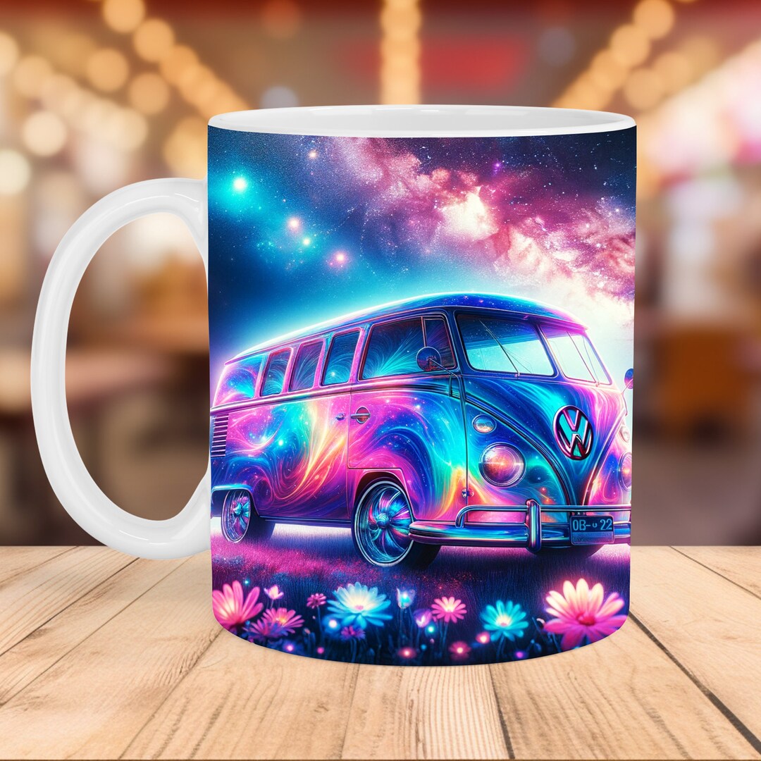 Galaxy Hippie Vw Bus Sublimation Mug Wrap 11oz Mug Etsy