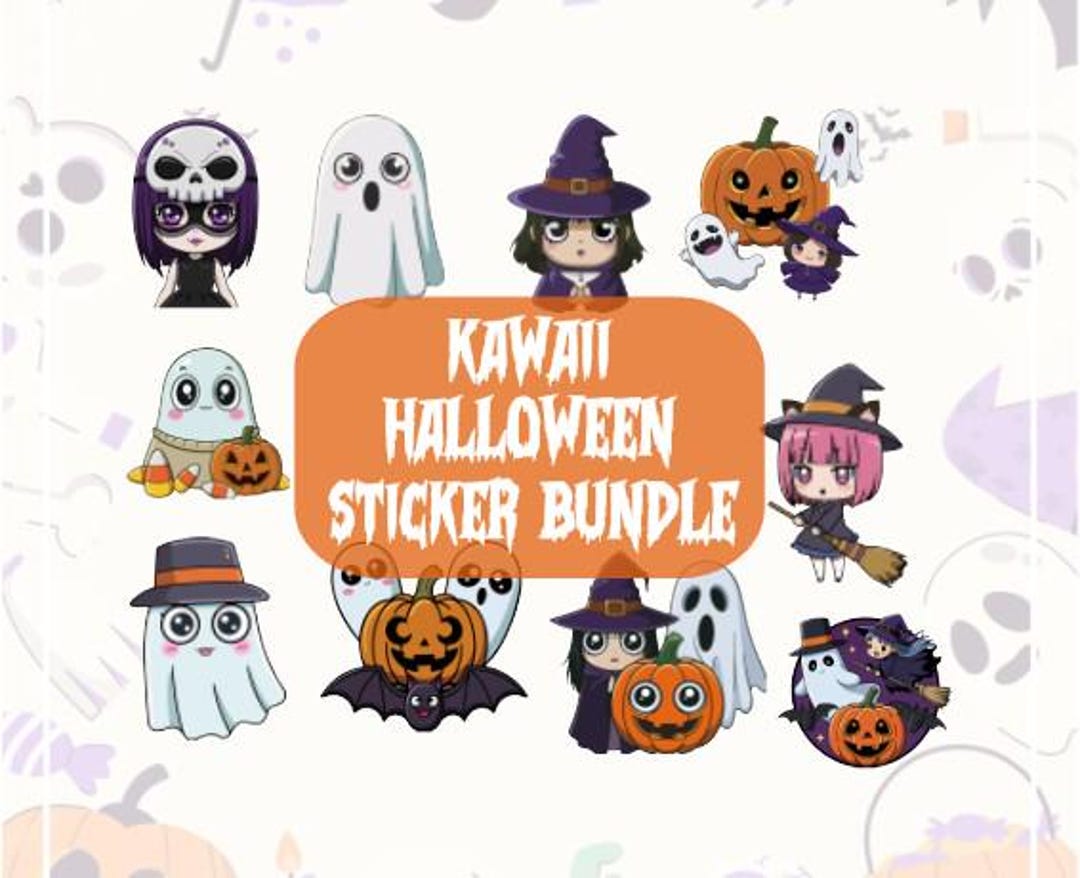 Cute Kawaii Halloween Sticker Bundle, PNG Files, Digital Product ...