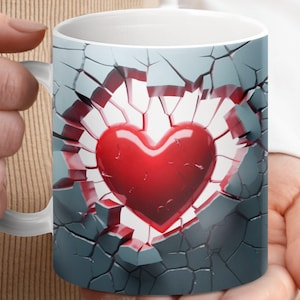 3D Red Heart Mug Wrap, Sublimation Designs, Personalized Gift, 3D Mug ...