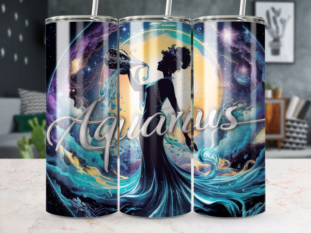 Aquarius Tumbler Wrap: Celestial Zodiac Sublimation Design (PNG Digital ...
