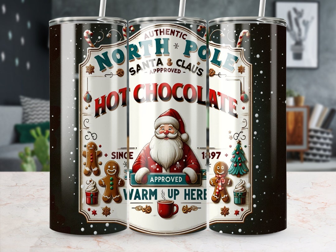 Vintage Santa Hot Chocolate Sign 20oz Tumbler Wrap, Classic Christmas ...