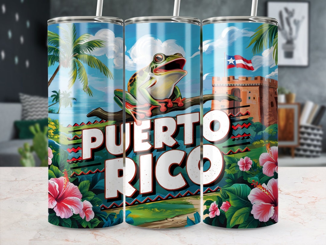 Puerto Rico 20oz Tumbler Wrap: Coqui Frog, Hibiscus, El Morro ...
