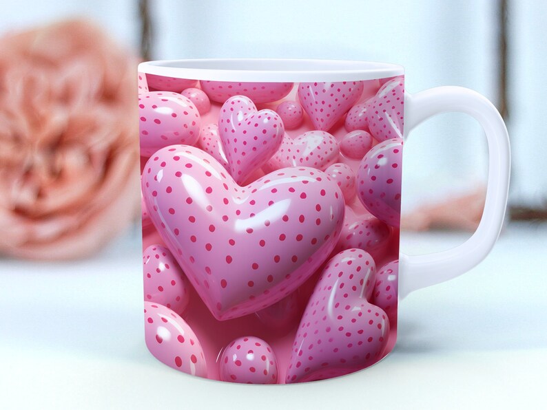 3d Pink Candy Hearts Valentines T 11oz Mug Sublimation Wrap 3d Mug