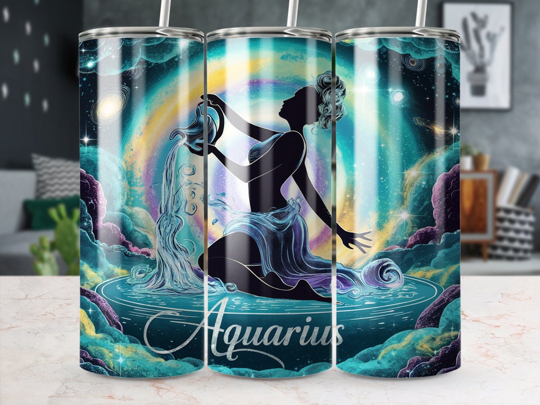 Aquarius Zodiac Tumbler Wrap: Celestial Star Sign Design (digital ...