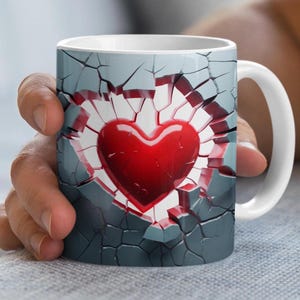 3D Red Heart Mug Wrap, Sublimation Designs, Personalized Gift, 3D Mug ...