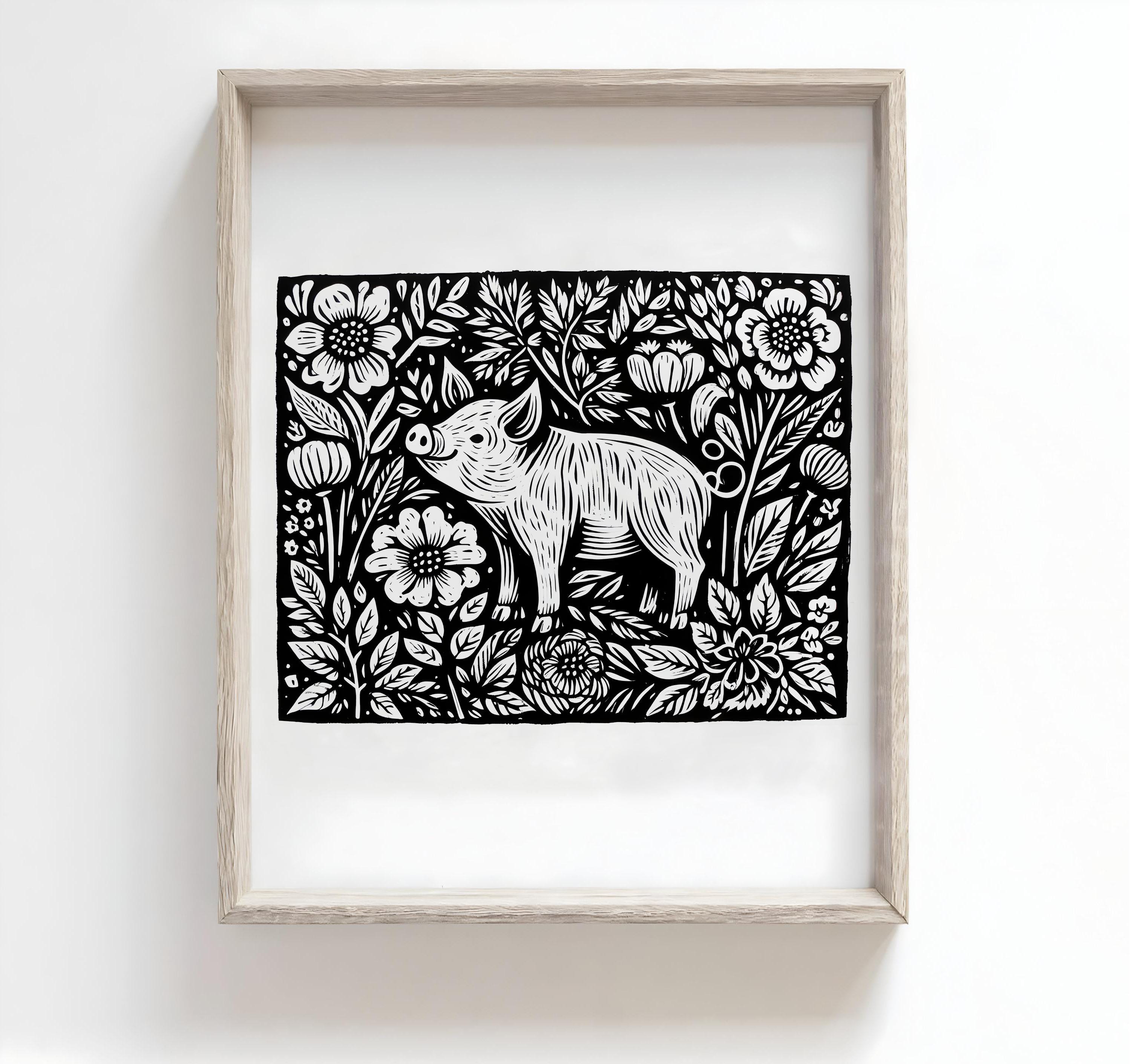 Linoprint Farmlife Cliparts - Black & White Farm Animal Illustration ...