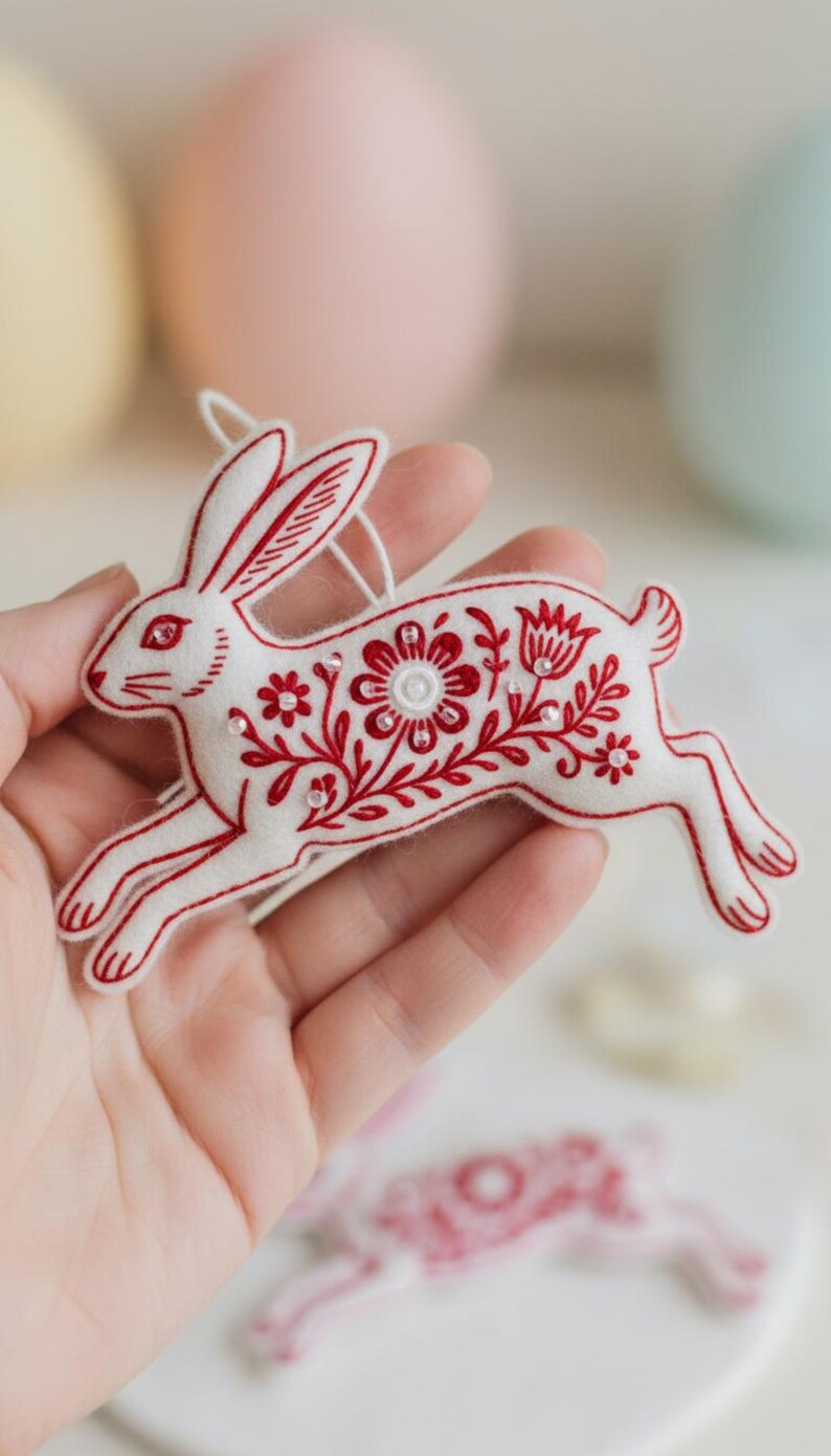 Folk Nordic Rabbit Clipart – Easter Hare Illustrations, Floral Red ...