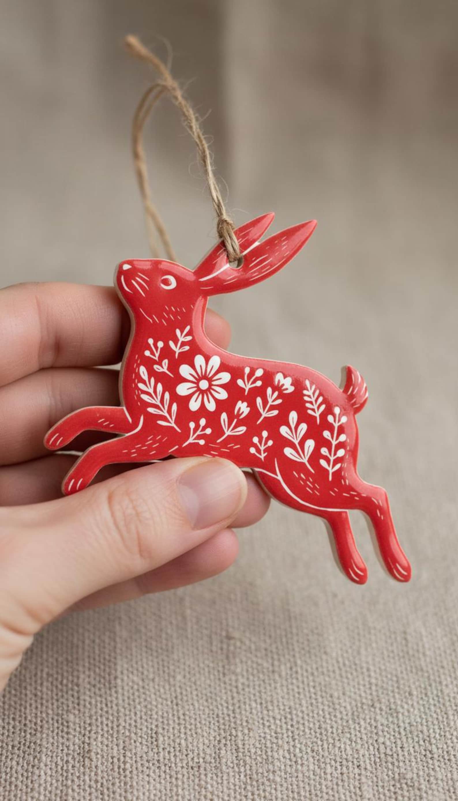 Folk Nordic Rabbit Clipart – Easter Hare Illustrations, Floral Red ...