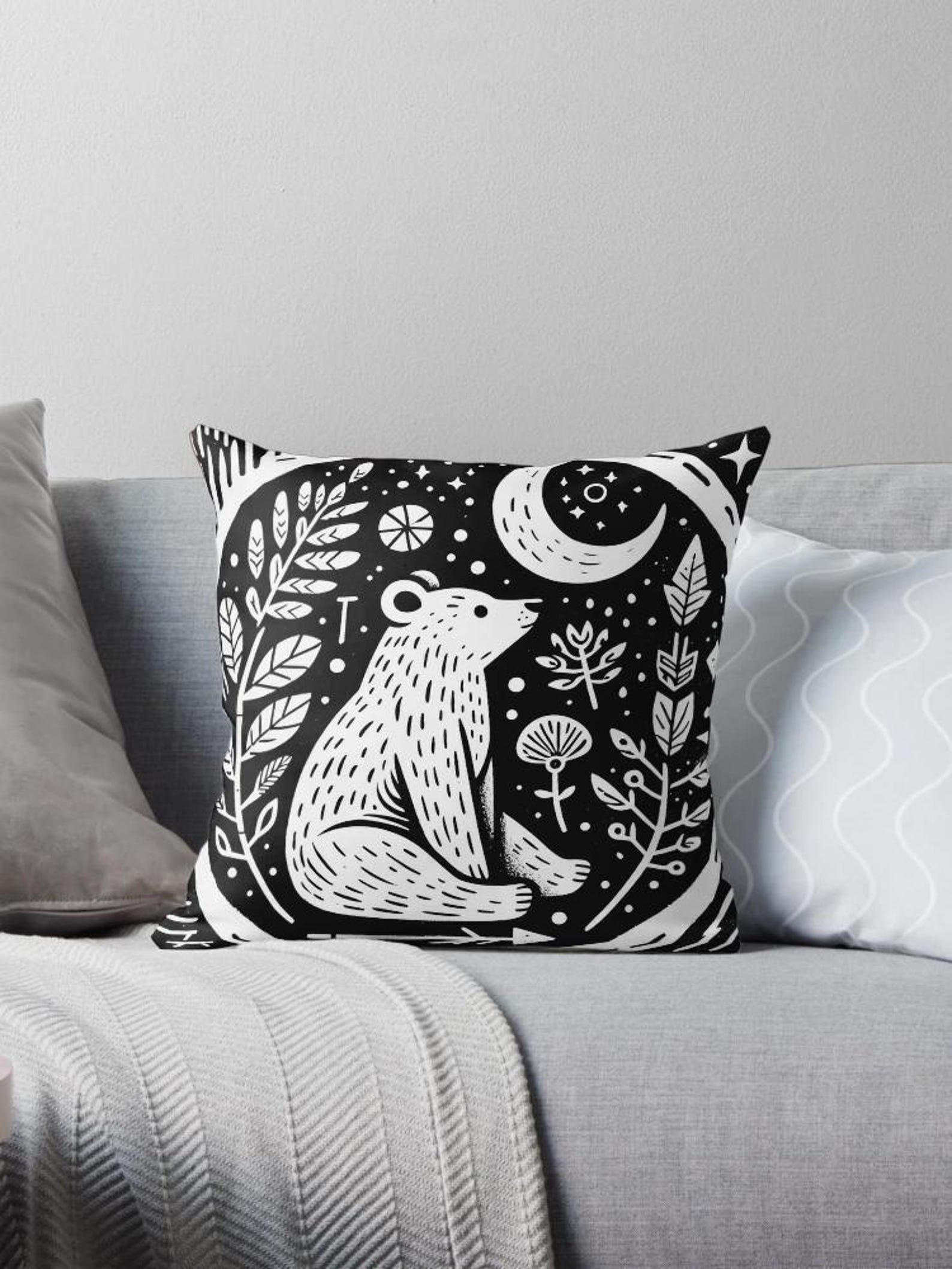 Woodland Lino Print - Woodland Animals Illustrations - Black and White ...