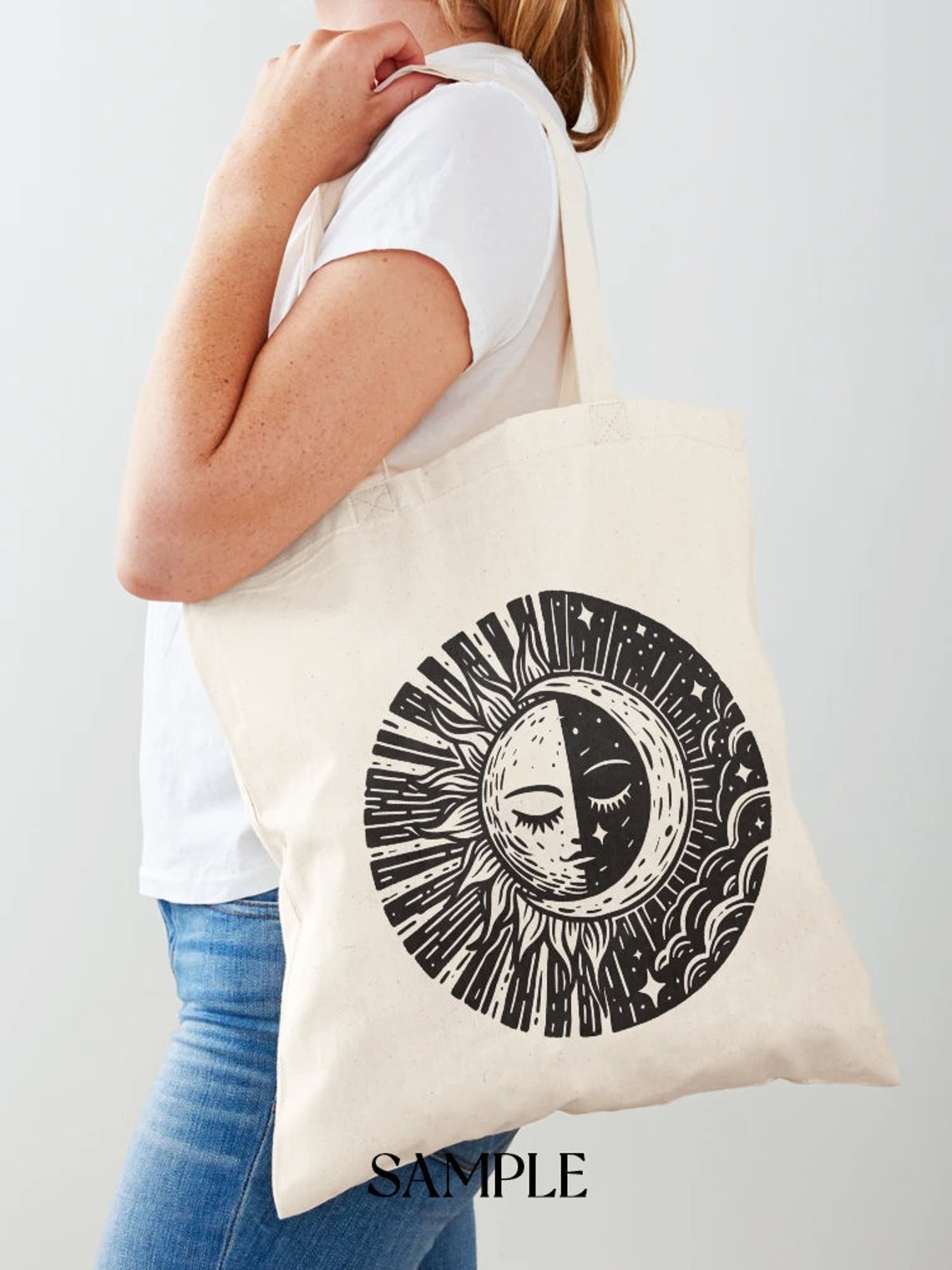 Sun and Moon Lino Print Cliparts: Celestial Illustrations (digital ...