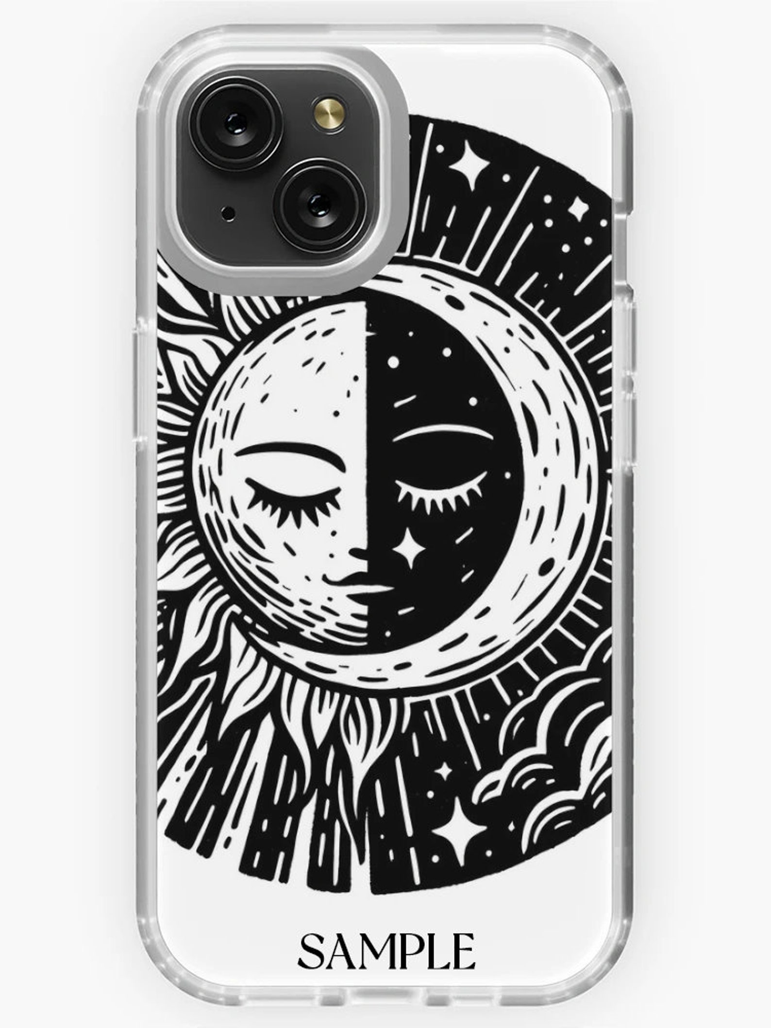 Sun and Moon Lino Print Cliparts: Celestial Illustrations (digital ...