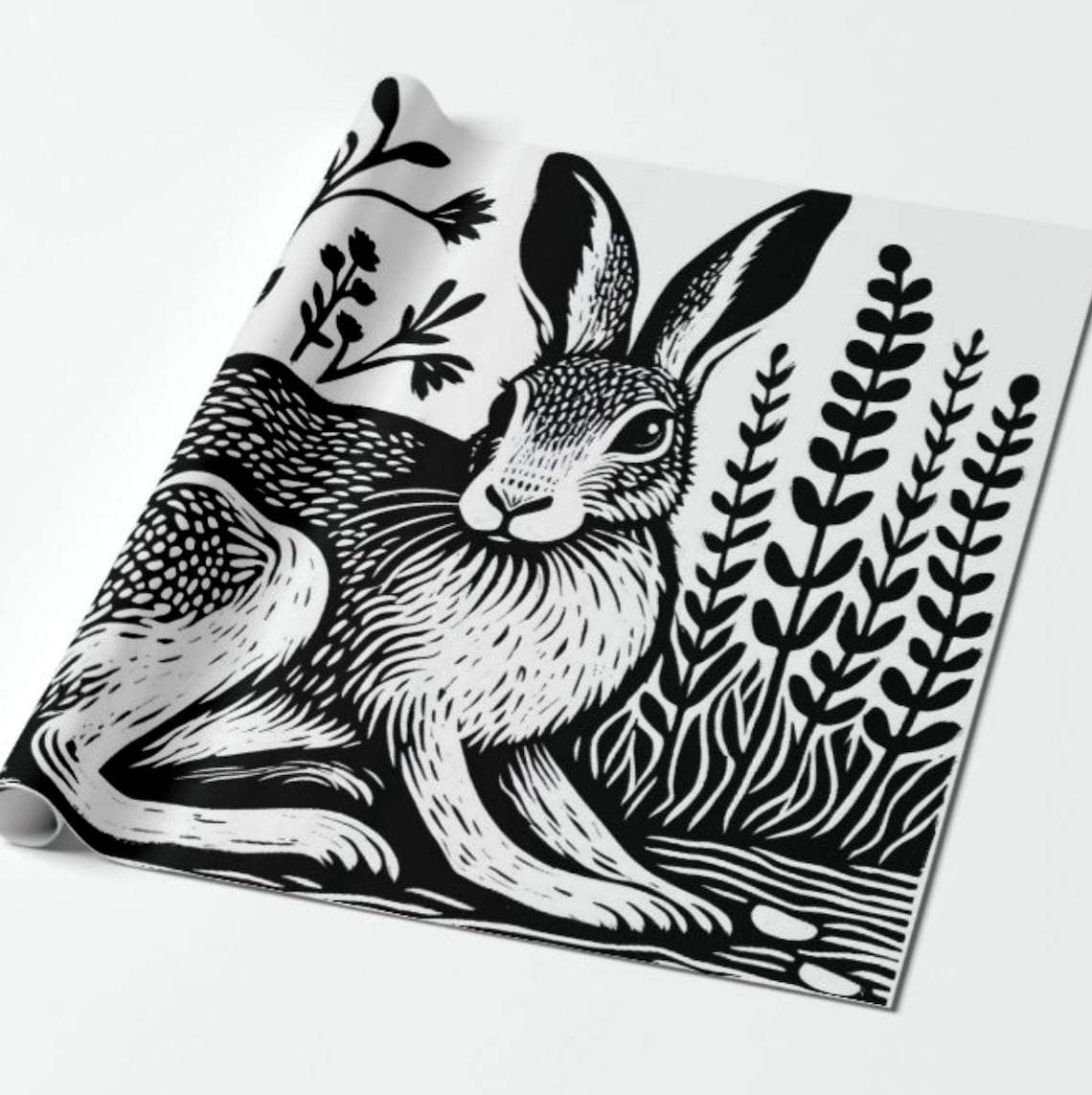 Woodland Hare Lino Print: Black and White Rabbit Illustrations (30 ...