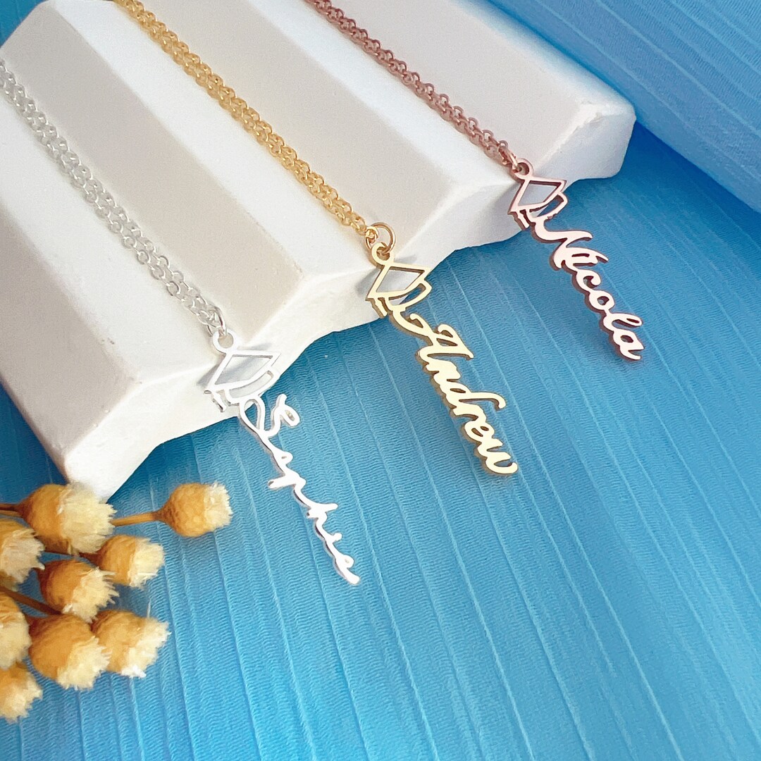 Personalized Bachelor Cap Necklace • Custom Graduation Name Necklace ...